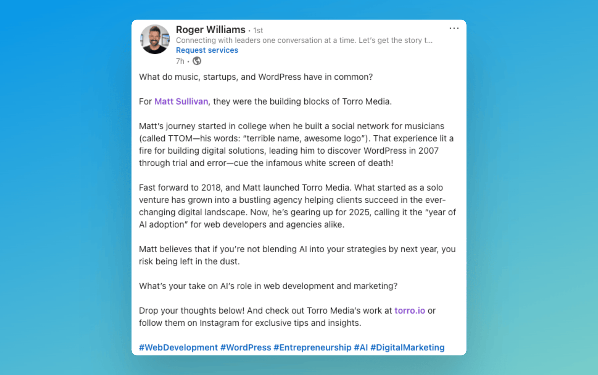 Matt's LinkedIn Interview with Kinsta's Community Manager
